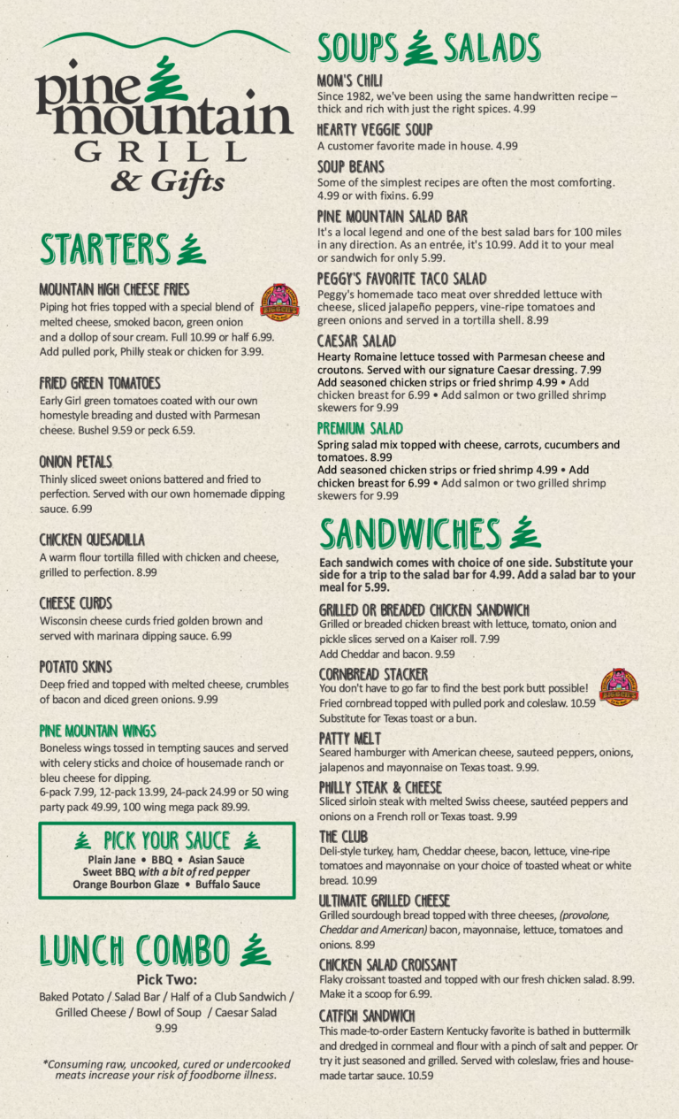 Menus - Pine Mountain Grill